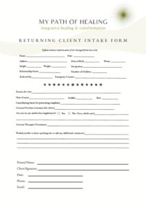 My Path of Healing – Returning Client Intake Form V1 – My Path Of Healing